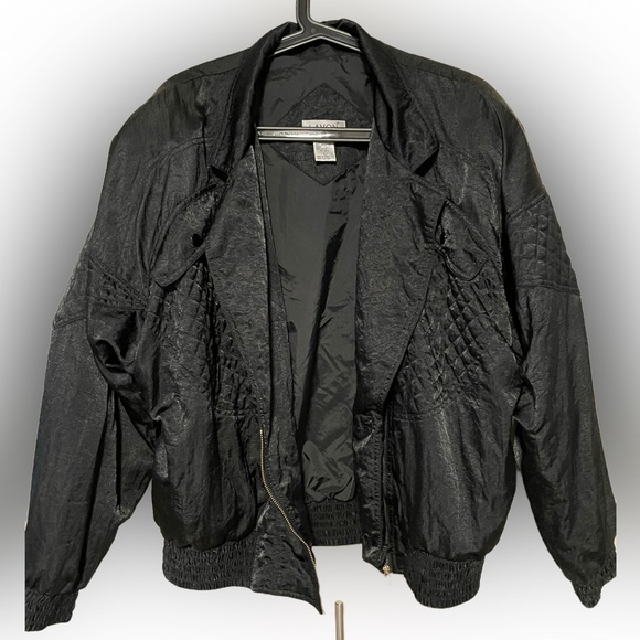 Lavon | Jackets & Coats | Vintage Lavon Bomber Jacket Black Sheen ...